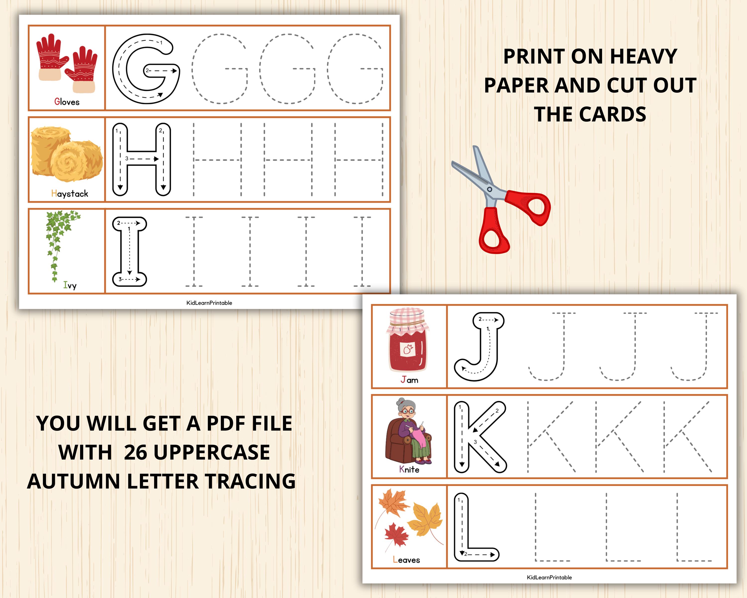 Autumn Alphabet Cards,tracing Letters,fall Letter Tracing,fall Tracing ...