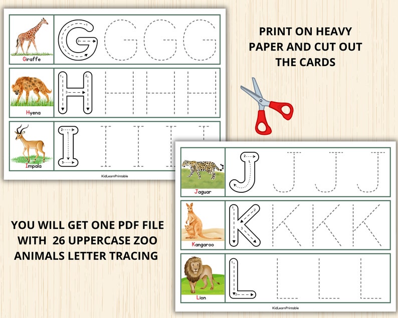 Zoo Alphabet Cards Tracing Letters,animal Alphabet Cards,letter Tracing ...