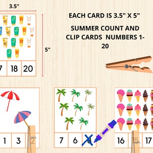 Summer Count and Clip Cards,numbers 1-20,preschool Math,kindergarten ...