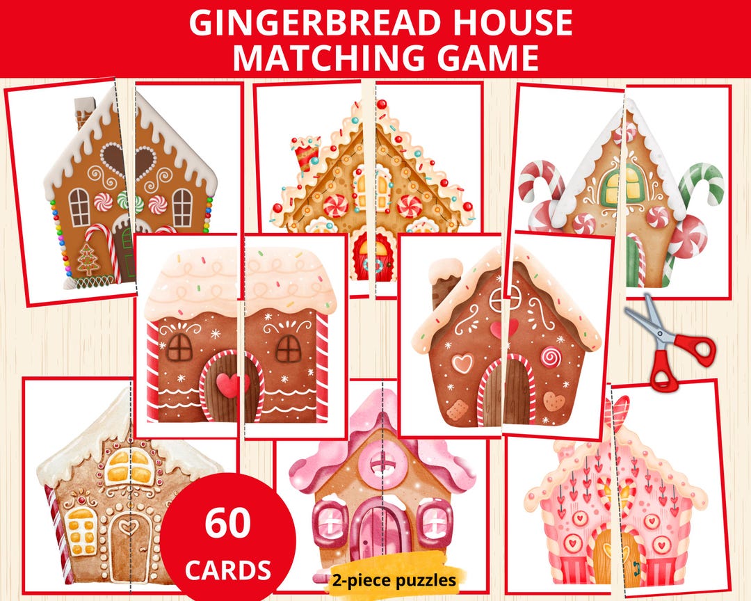 Gingerbread House Matching,gingerbread Match Game,christmas Activity,2 ...