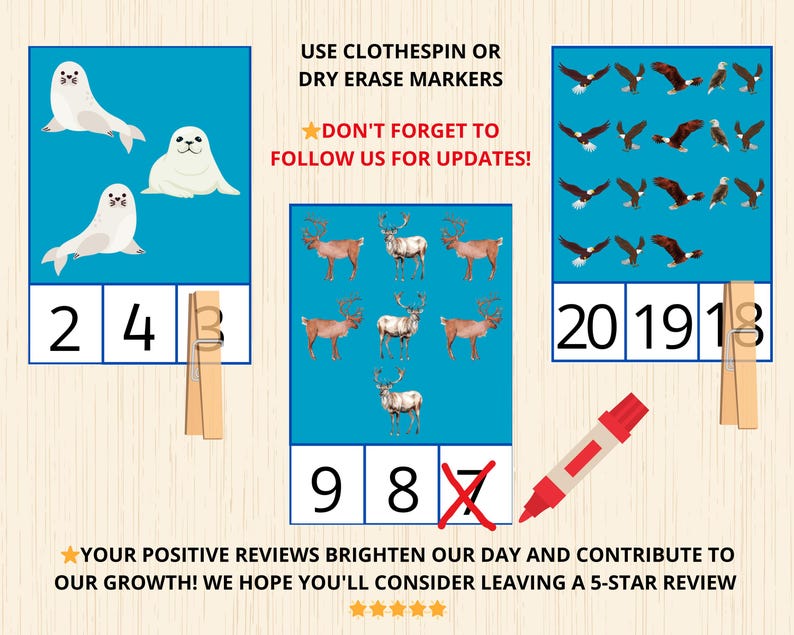 Arctic Animals Count and Clip Cards,polar Animals Cards,winter ...