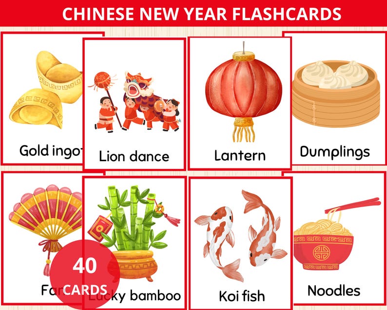 Chinese New Year Flashcards,lunar New Year Vocabulary Cards,montessori ...