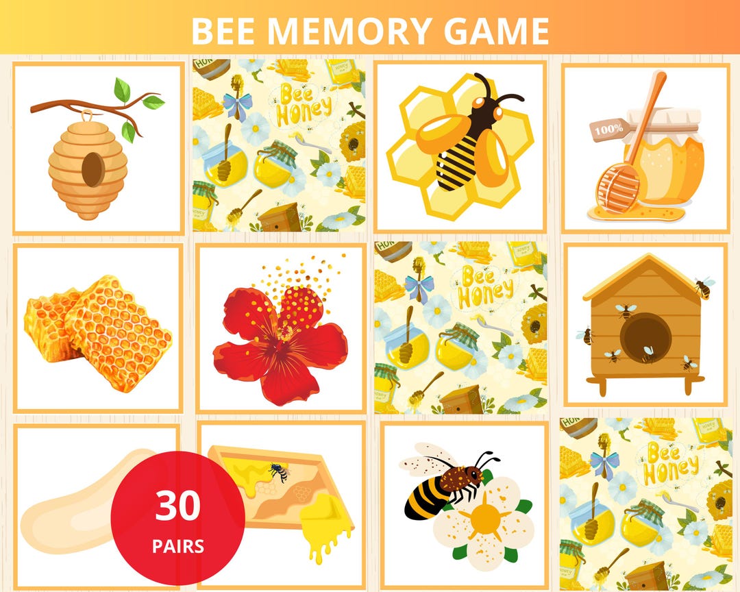 Bee Memory Game,bee Matching Activity,spring Montessori,bee Preschool ...