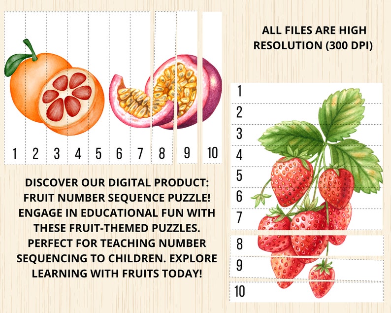 Fruits Puzzle Number Sequence,toddler Puzzle Pairs,fruit Matching ...
