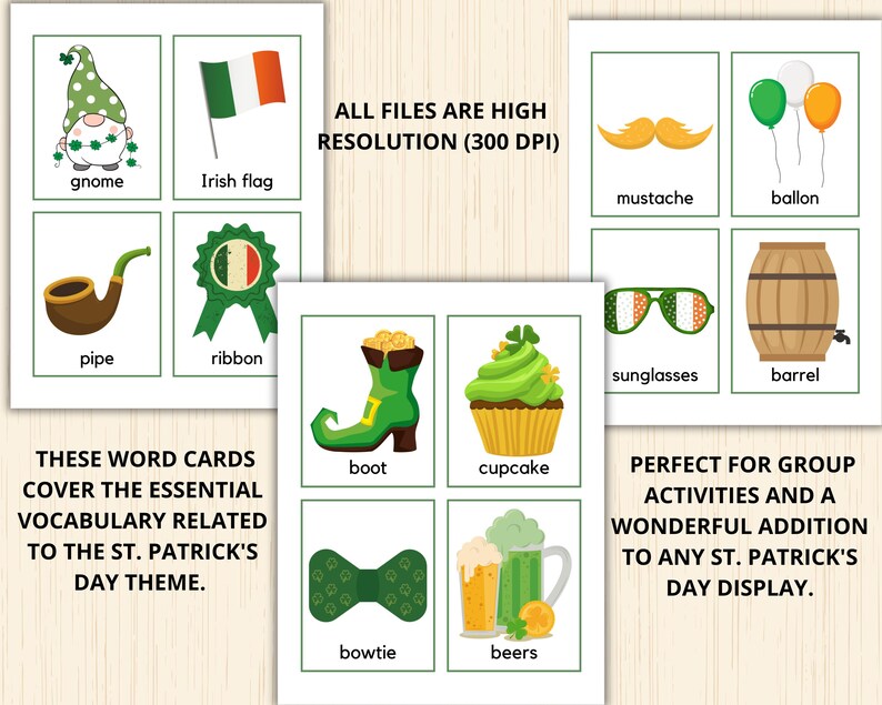 St. Patrick's Day Flashcard,st Patricks Vocabulary,saint Patrick's ...