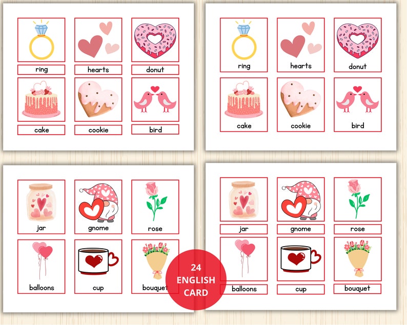 Montessori 3 Part Valentine's Day Cards, Flashcards, Montessori ...