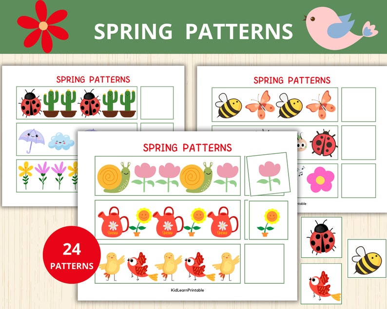 Spring Patterns, Cut and Paste Patterns, Preschool Worksheets, Learning ...
