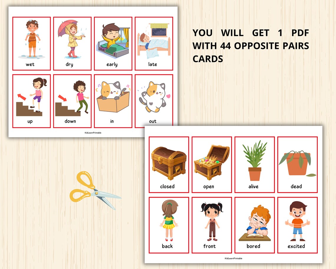 Opposites Matching Flashcards,opposites Flashcards for Kids, Pairing ...