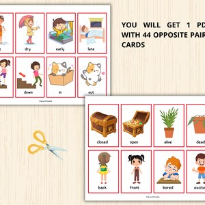 Opposites Matching Flashcards,opposites Flashcards for Kids, Pairing ...