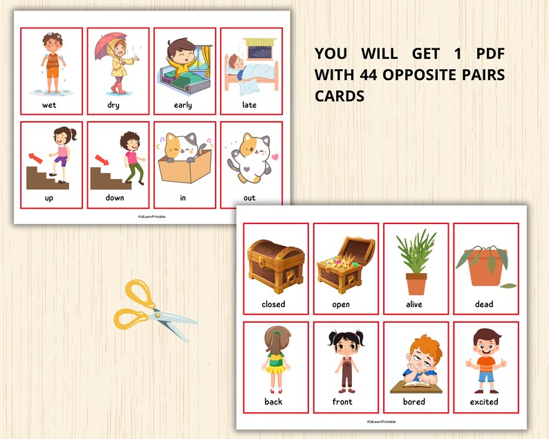Opposites Matching Flashcards,opposites Flashcards for Kids, Pairing ...