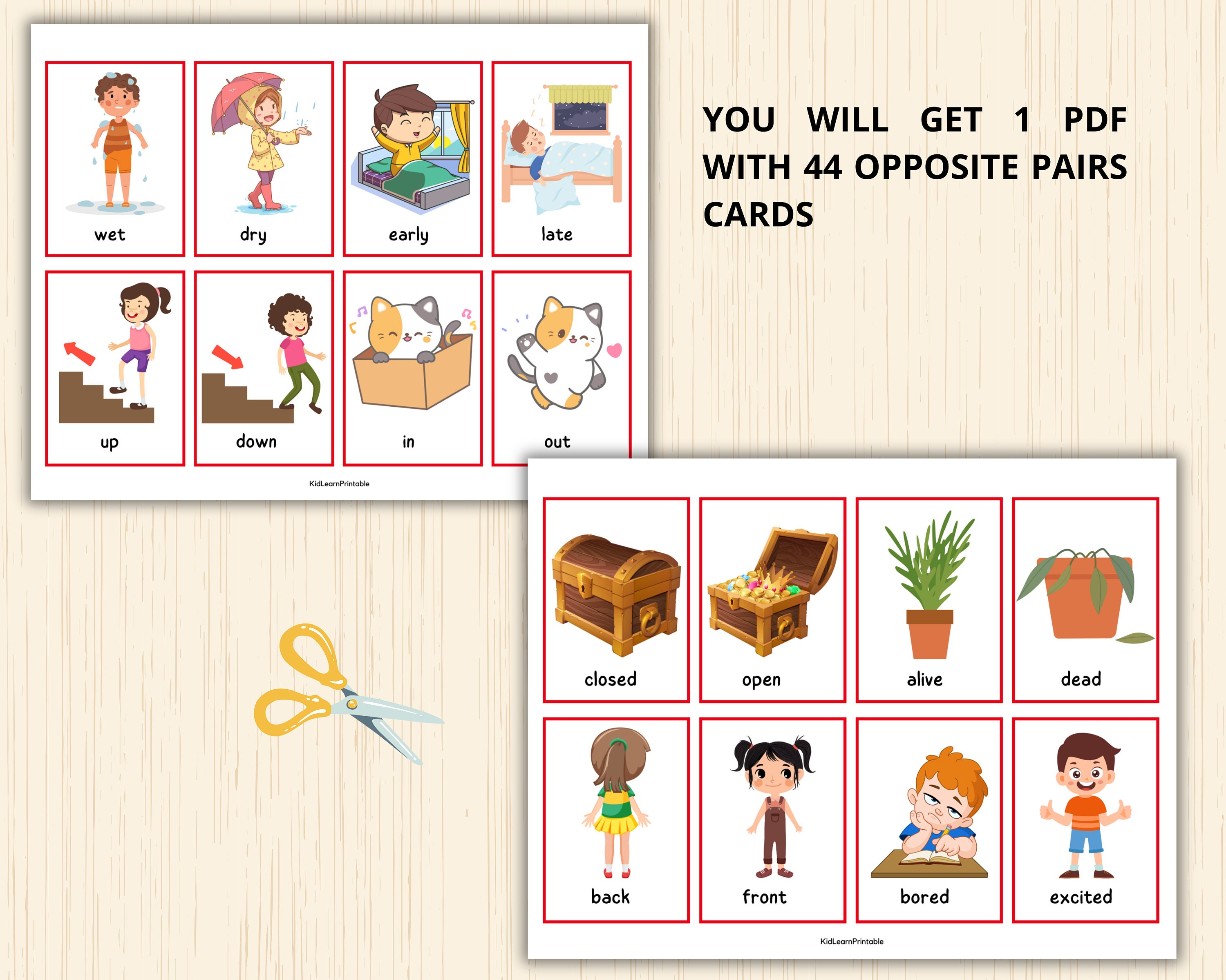 Opposites Matching Flashcards,opposites Flashcards for Kids, Pairing ...