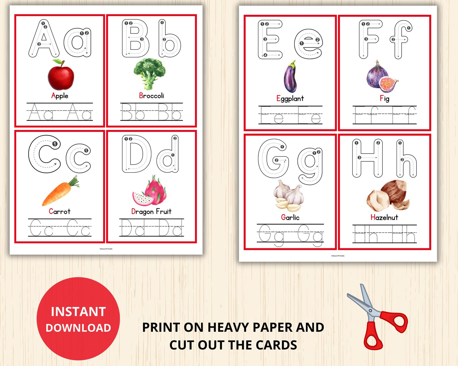 Fruit Alphabet Tracing Cards,alphabet Tracing Worksheets,fruits and ...