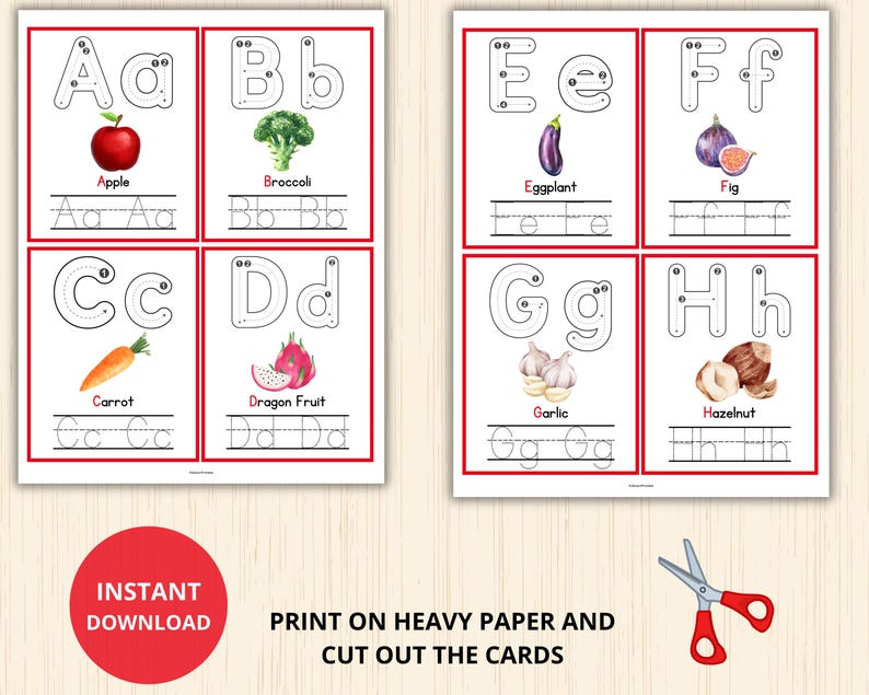 Fruit Alphabet Tracing Cards,alphabet Tracing Worksheets,fruits and ...