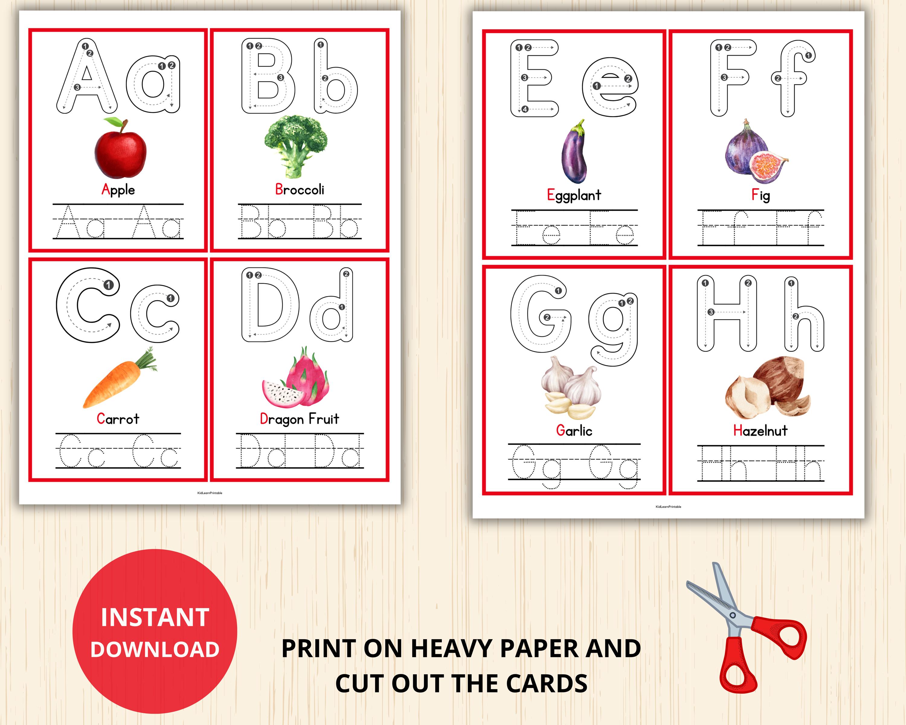 Fruit Alphabet Tracing Cards,alphabet Tracing Worksheets,fruits and ...