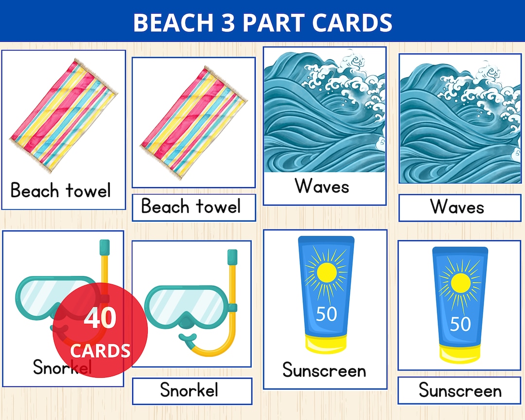 Summer Beach Flashcards,beach Montessori,summer 3 Part Cards,beach ...