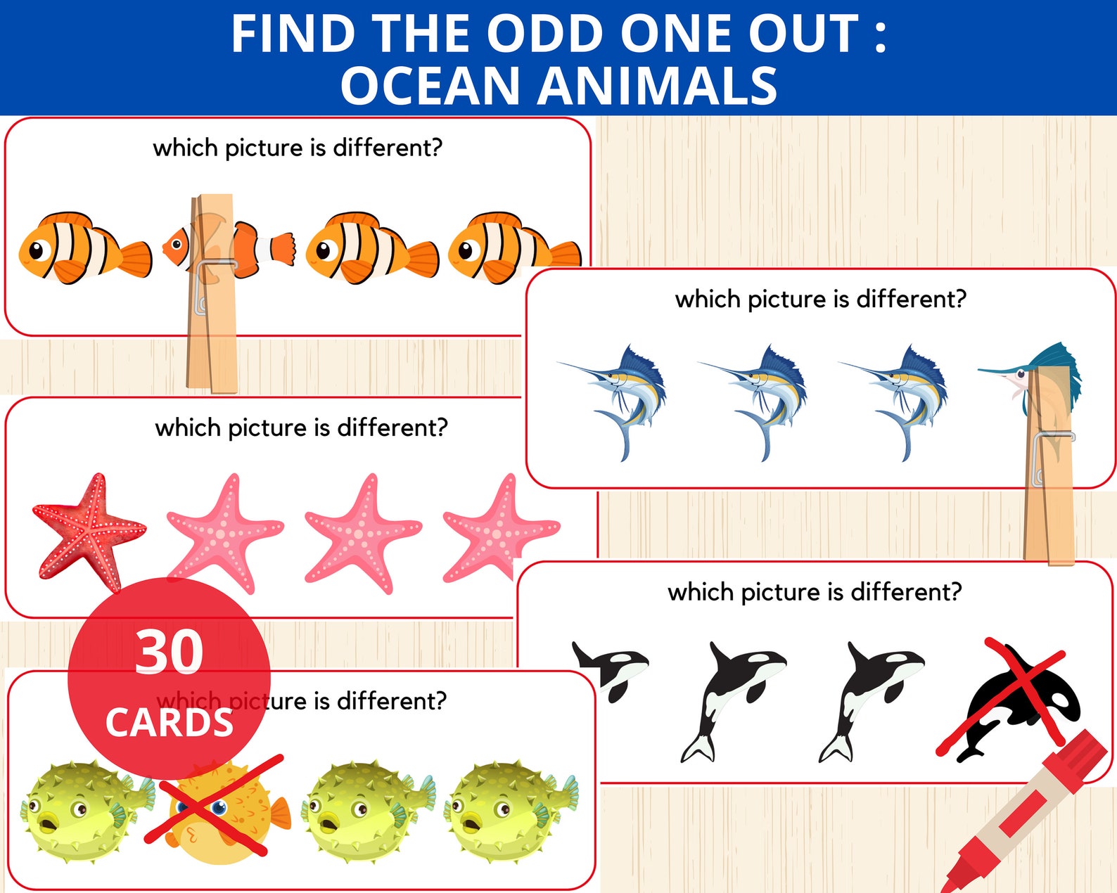 Find the Odd One Out,ocean Animals Activity,matching Similar and ...