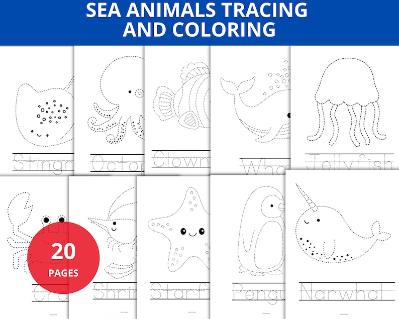 Ocean Animals Tracing,ocean Animal Coloring Pages,tracing Sea Animals ...