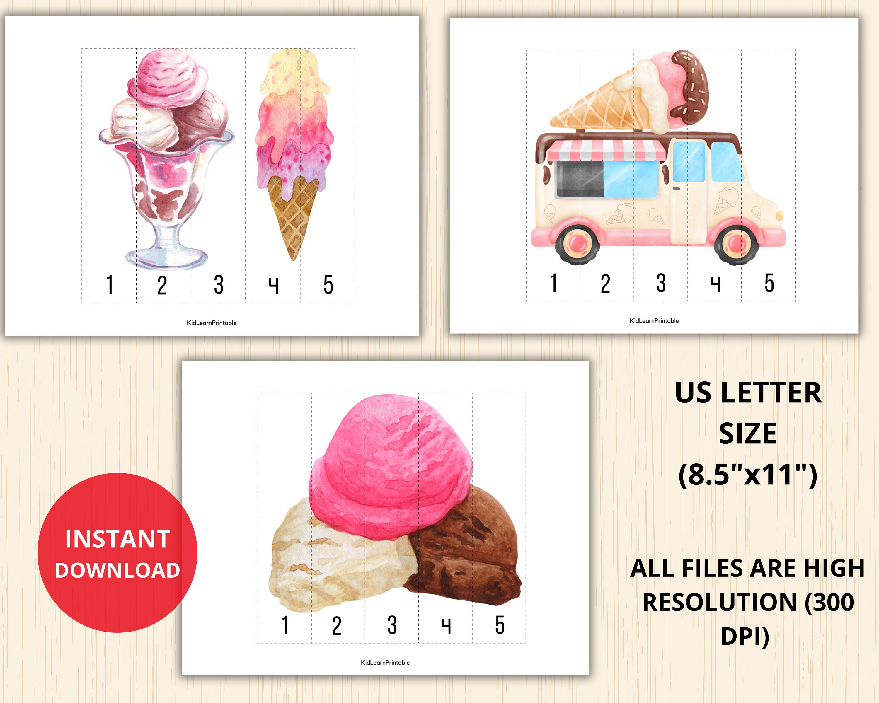 Ice Cream Number Matching,ice Cream Puzzle,counting Activity,number ...