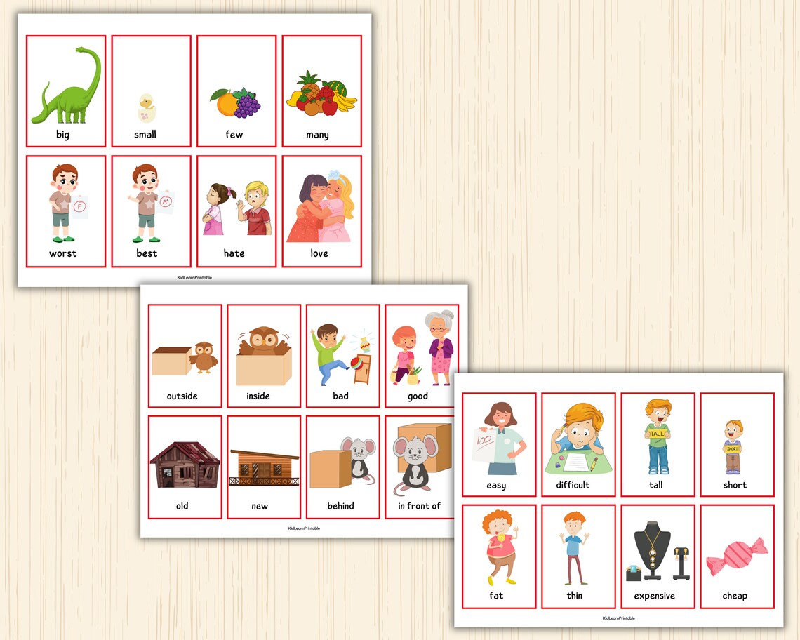 Opposites Matching Flashcards,opposites Flashcards for Kids, Pairing ...