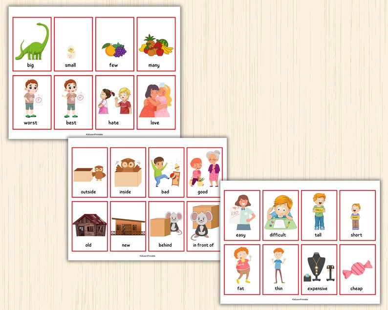 Opposites Matching Flashcards,opposites Flashcards for Kids, Pairing ...