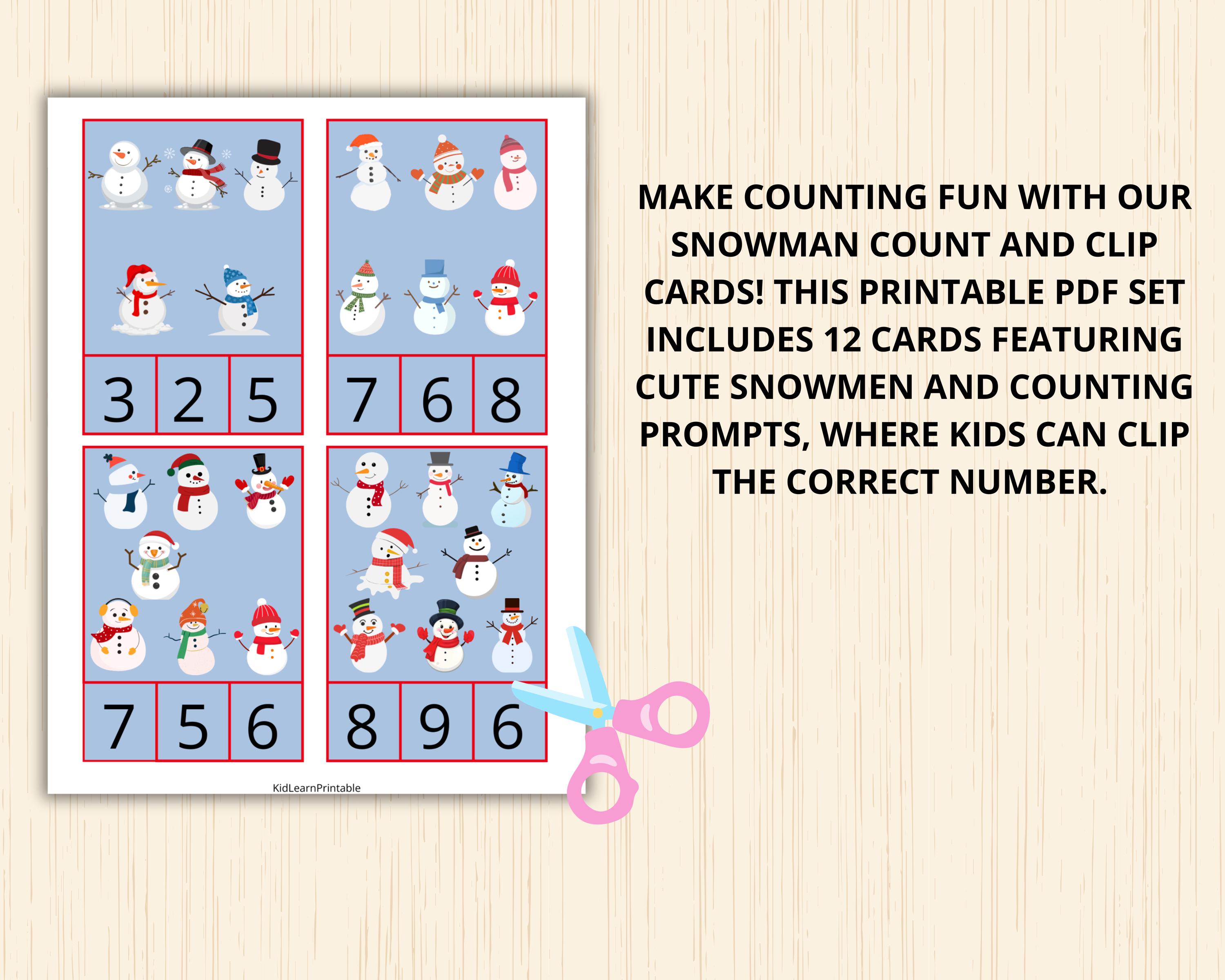 Snowman Count and Clip Cards,counting Snowman Cards,montessori Cards ...