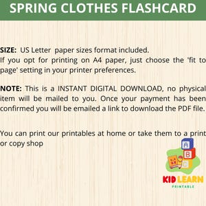 Spring Clothes Flashcards,montessori Clothes,clothing Vocabulary,spring ...