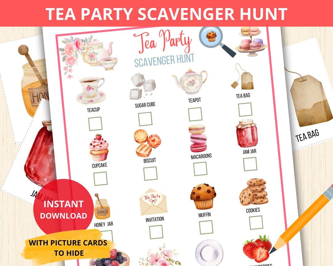 Tea Party Scavenger Hunt,tea Party Treasure Game,tea Party Birthday ...