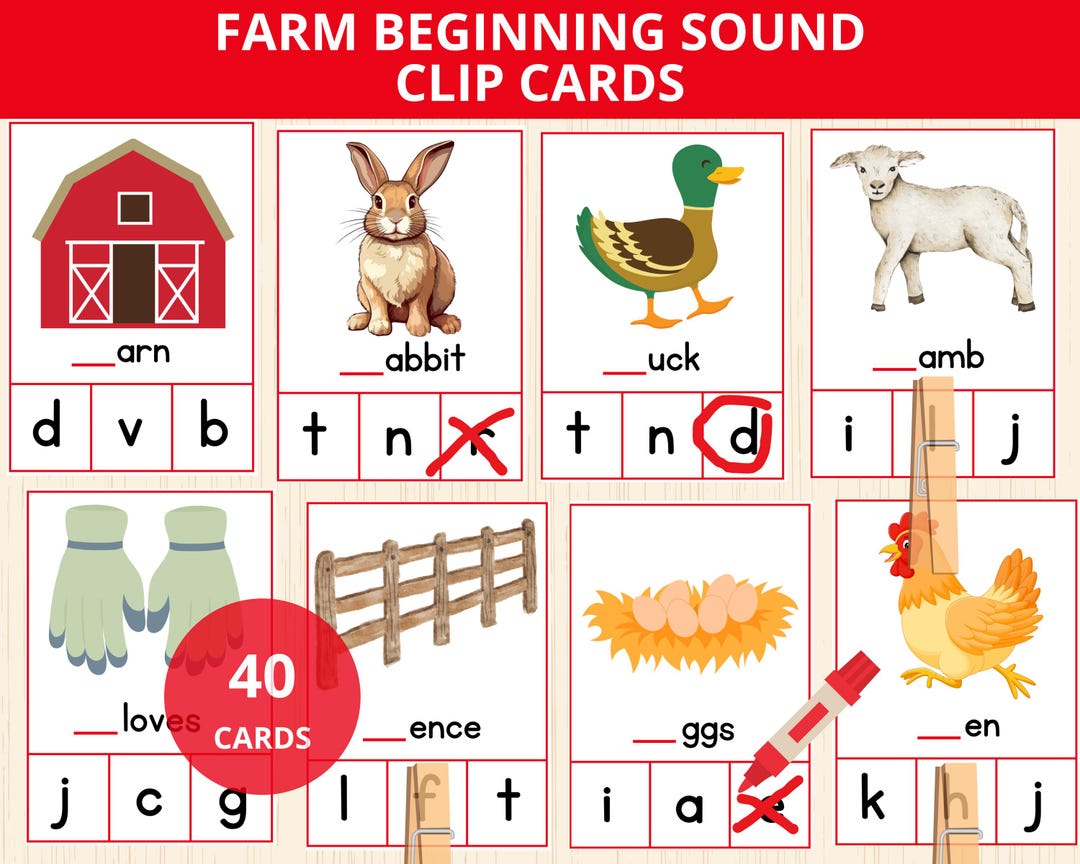 Farm Beginning Sound Clip Cards,farm Beginning Letter Sound,farm ...