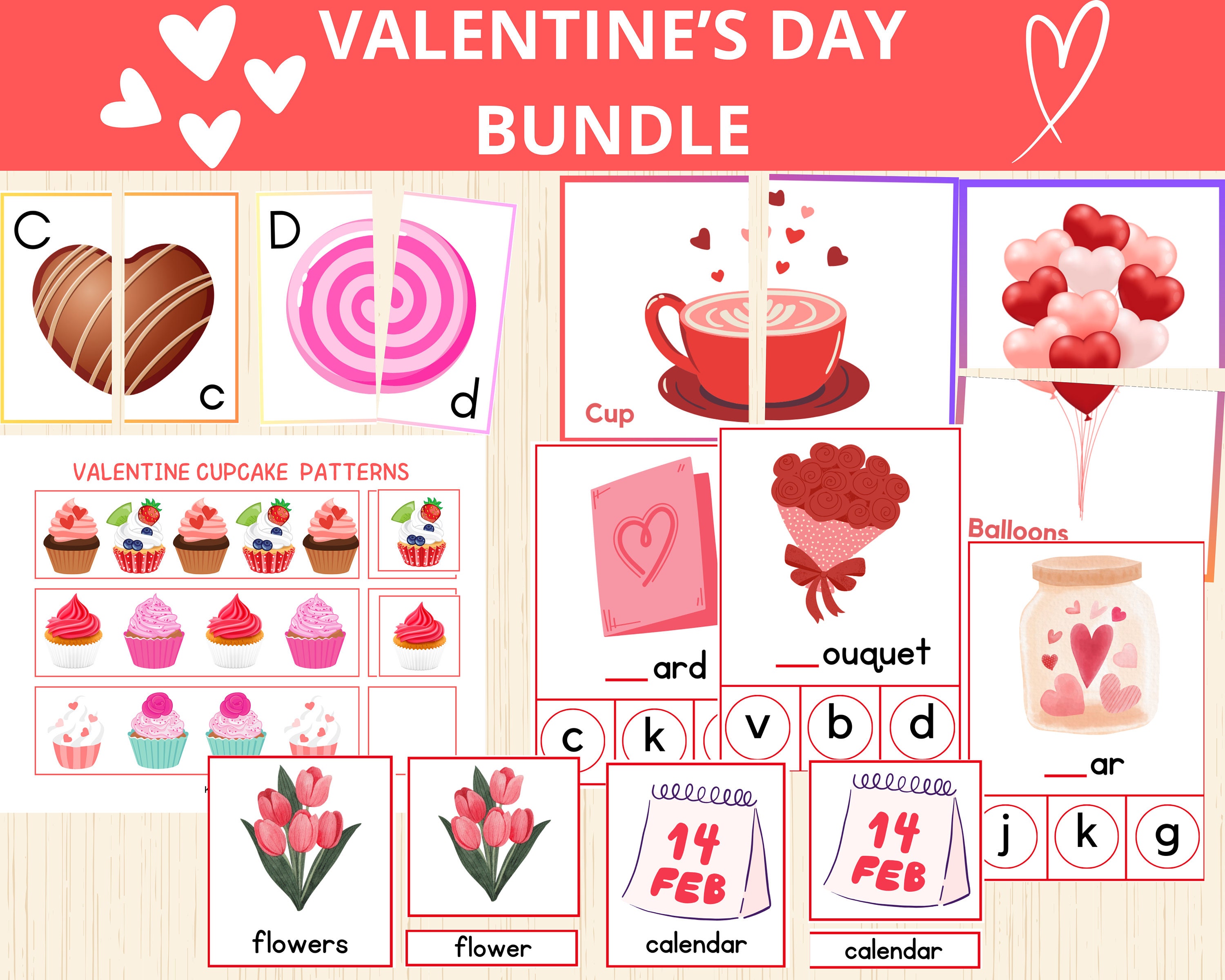 Valentine's Day Bundle, Preschool Busy Book, Preschool Game,valentine ...