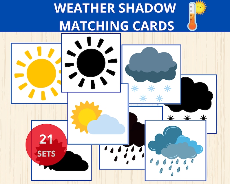 Weather Shadow Matching Cards,weather Montessori Toddler, Weather ...