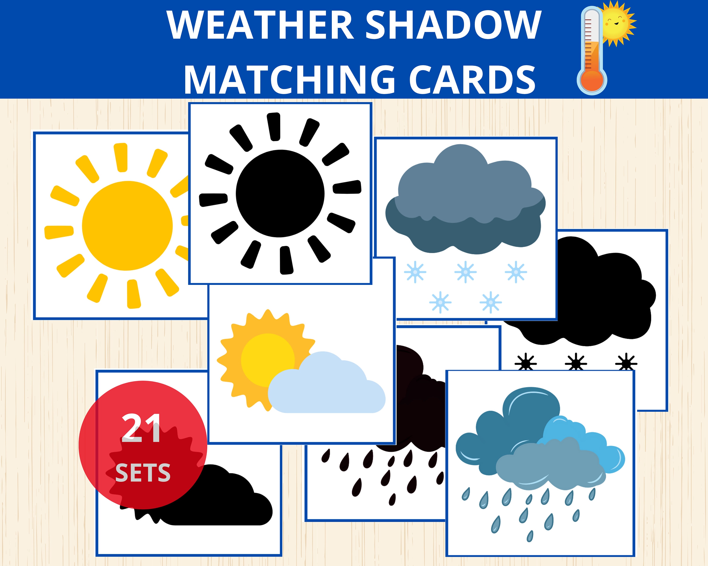 Weather Shadow Matching Cards,weather Montessori Toddler, Weather ...