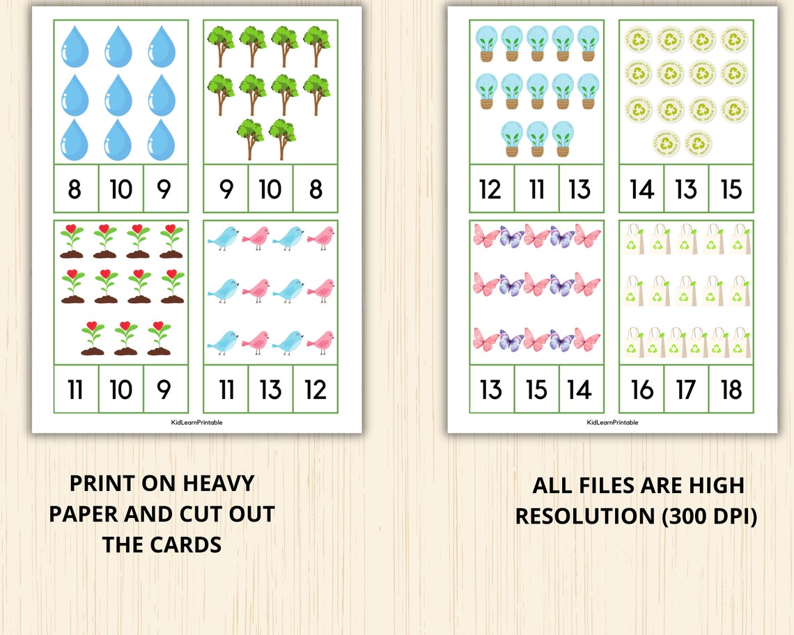 Earth Day Count and Clip Cards,numbers 1-20,counting Cards, Earth Day ...