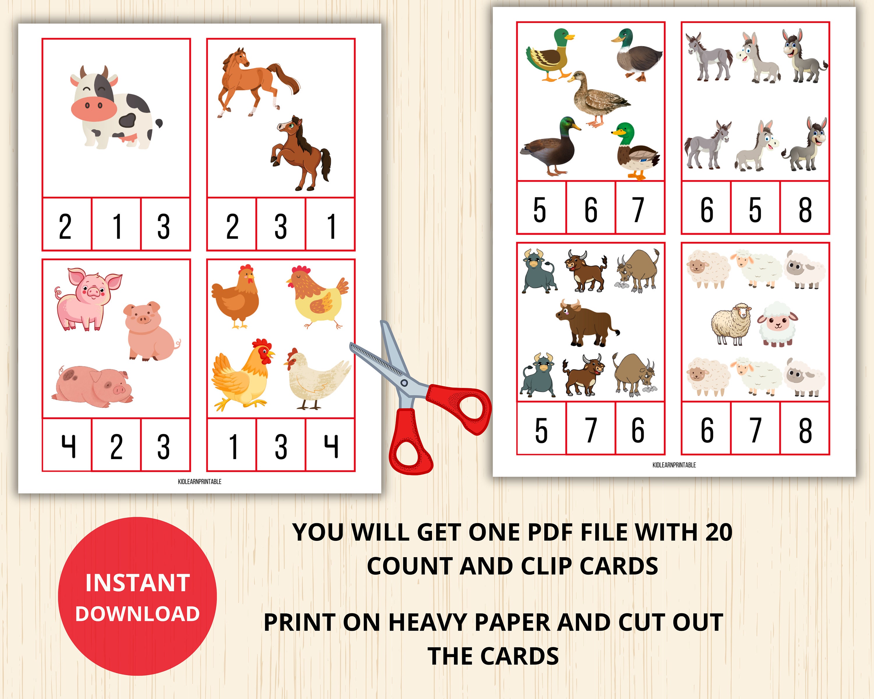 Farm Animals Count and Clip Cards,farm Unit Study,farm Preschool ...