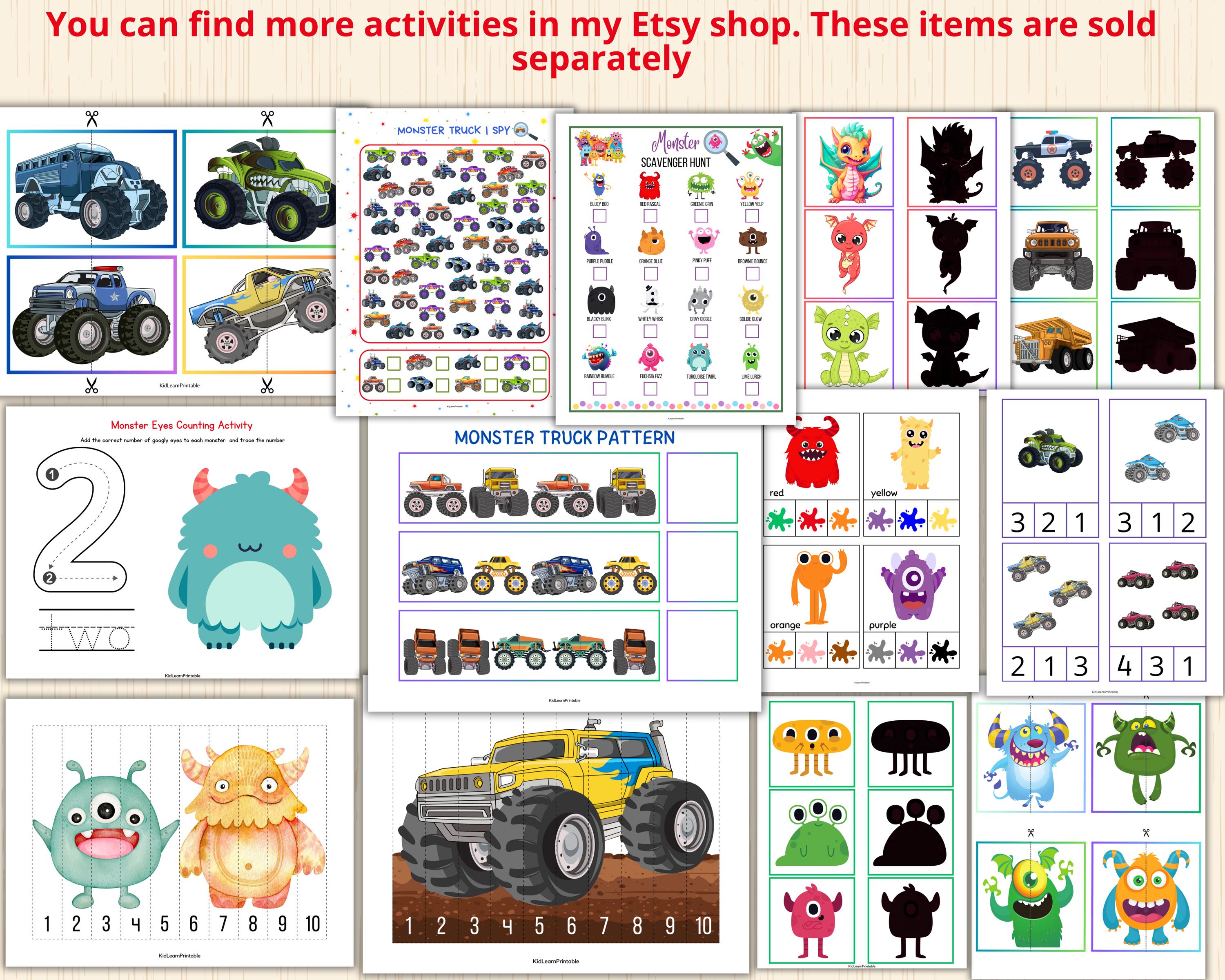Monster Truck Patterns,what Comes Next Game,preschool Pattern Activity ...