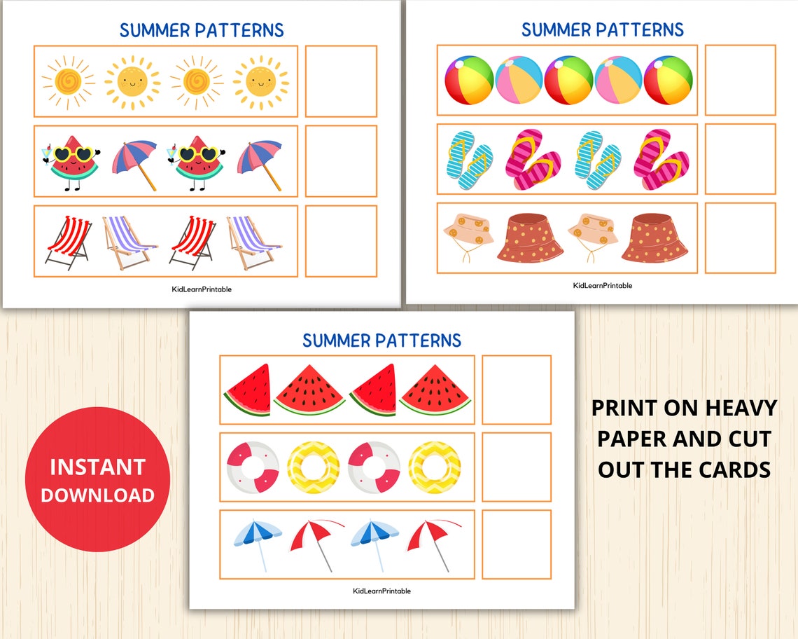 Summer Patterns, Summer Activity,cut and Paste Patterns,preschool ...