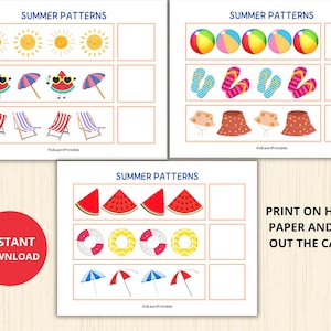 Summer Patterns, Summer Activity,cut and Paste Patterns,preschool ...