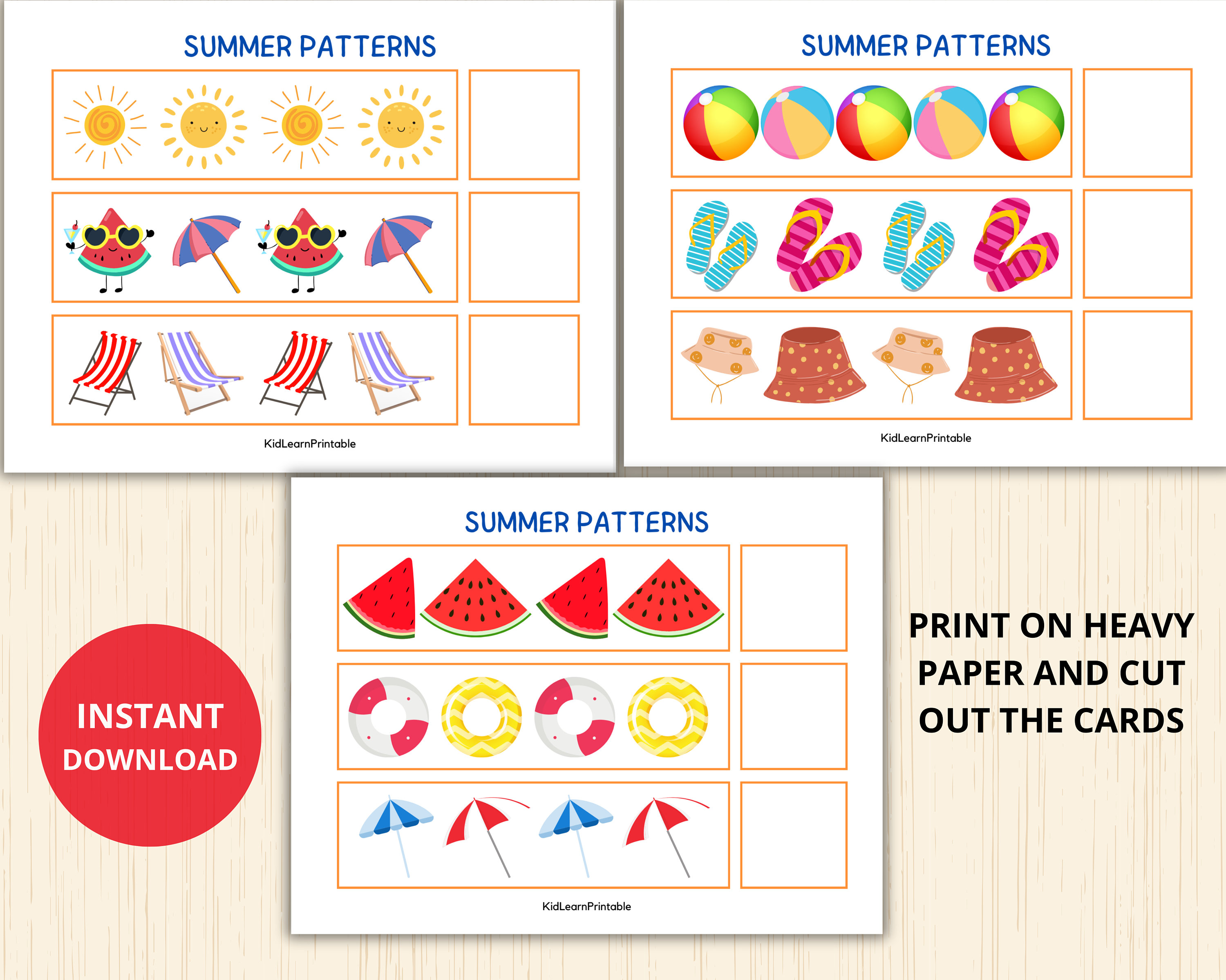 Summer Patterns, Summer Activity,cut and Paste Patterns,preschool ...