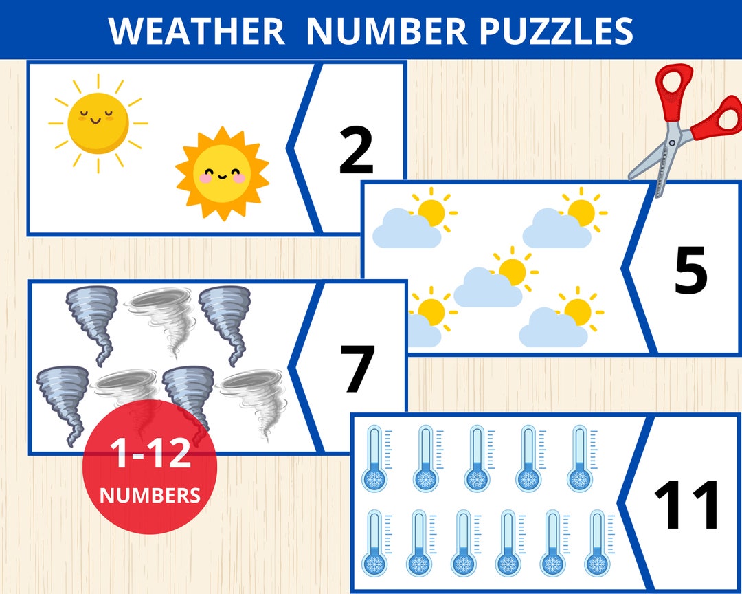 Weather Number Matching,printable Puzzle,counting Activity,preschool ...