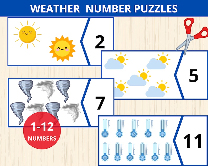 Weather Number Matching,printable Puzzle,counting Activity,preschool ...