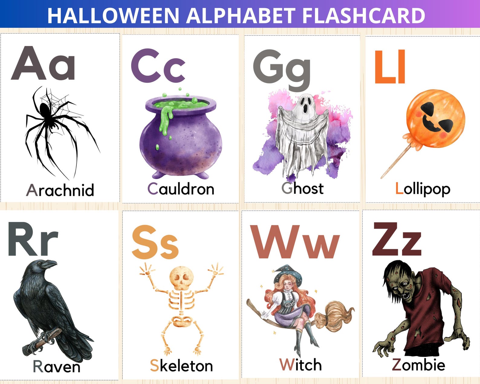 Halloween Alphabet Cards,halloween Flashcards,halloween Homeschool ...