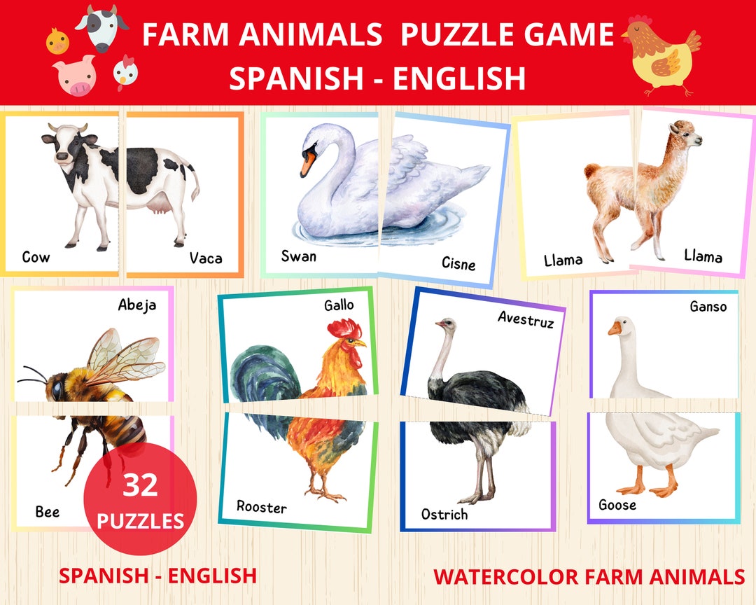 Farm Animals Puzzle Pairs,farm Animals Symmetry Puzzles, Animals ...
