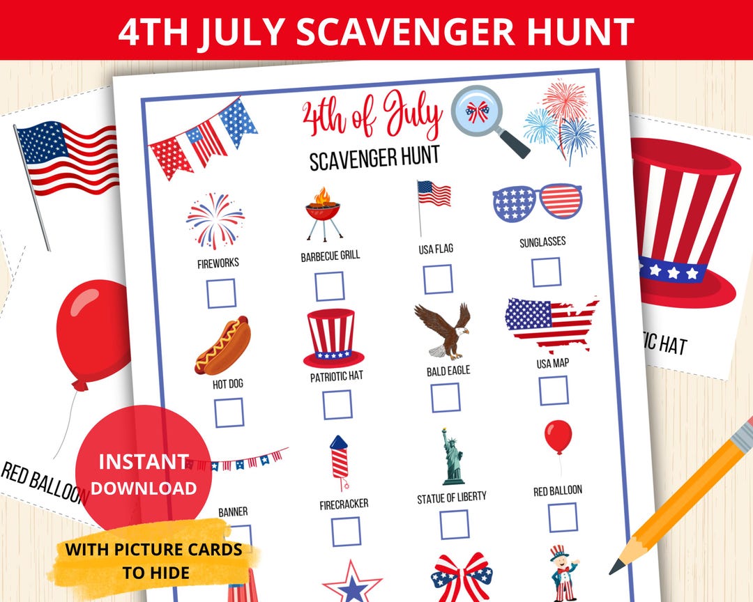 4th of July Scavenger Hunt,fourth of July Game,patriotic Treasure Hunt ...