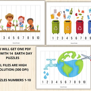Earth Day Puzzles,earth Day Preschool,number Sequence Puzzles,1-10 ...