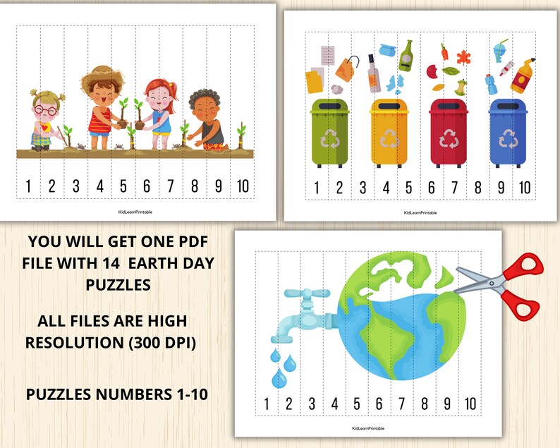 Earth Day Puzzles,earth Day Preschool,number Sequence Puzzles,1-10 ...