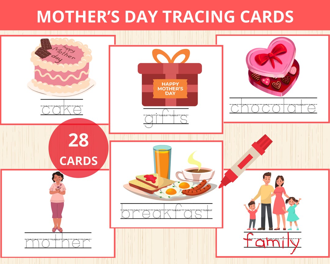 Mother's Day Word Tracing Cards,tracing Cards,mothers Day,mom's Day ...