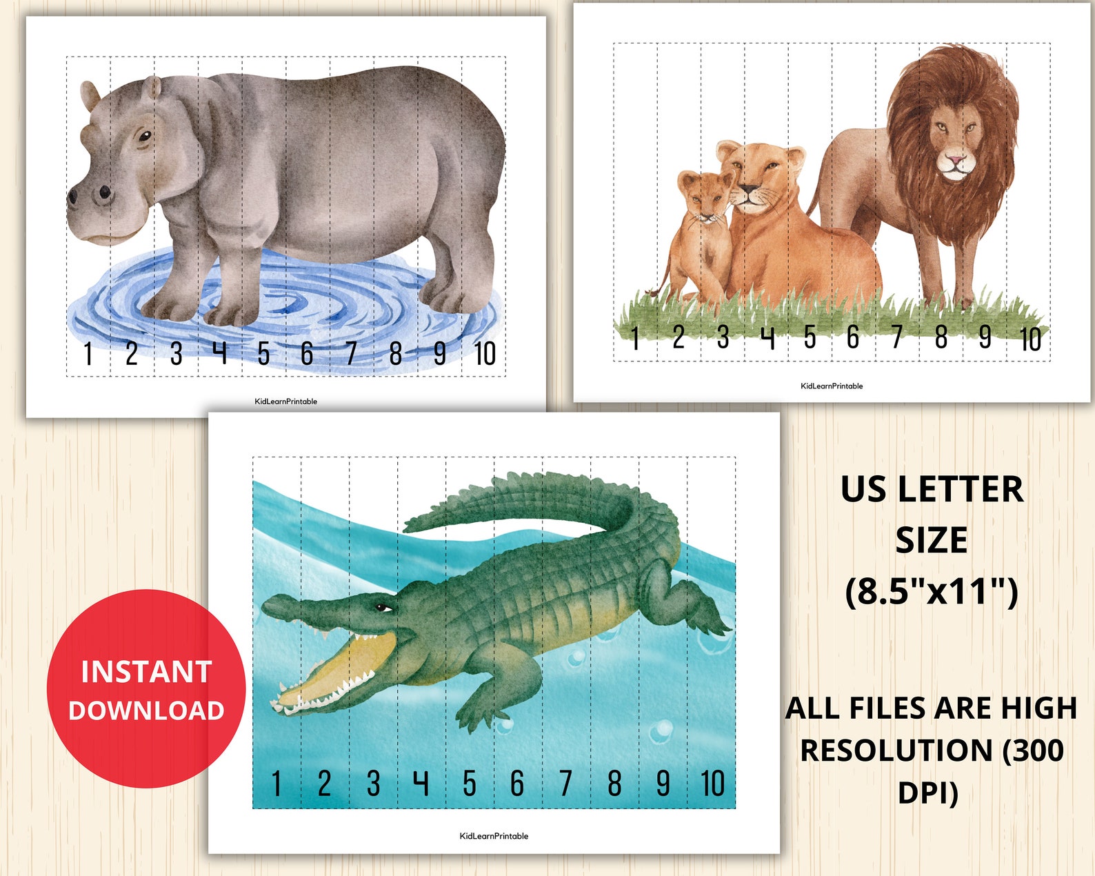 African Animal Number Puzzle, Numbers 1-10,african Animals Montessori ...