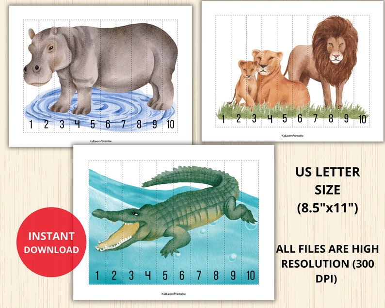African Animal Number Puzzle, Numbers 1-10,african Animals Montessori ...