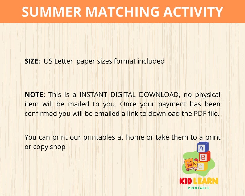Summer Matching Game,summer Activity,summer Montessori,preschool ...