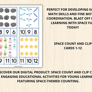 Space Count and Clip Cards,outer Space Activity,numbers 1-10,preschool ...