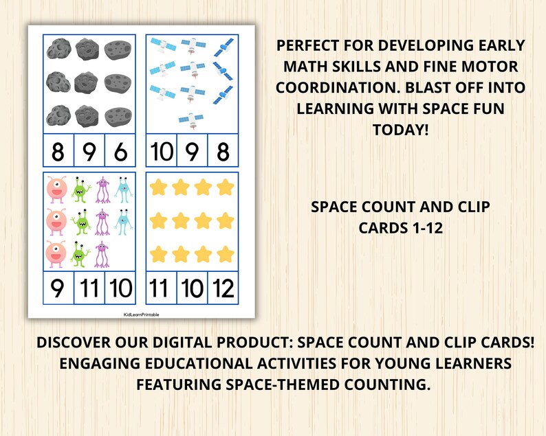 Space Count and Clip Cards,outer Space Activity,numbers 1-10,preschool ...
